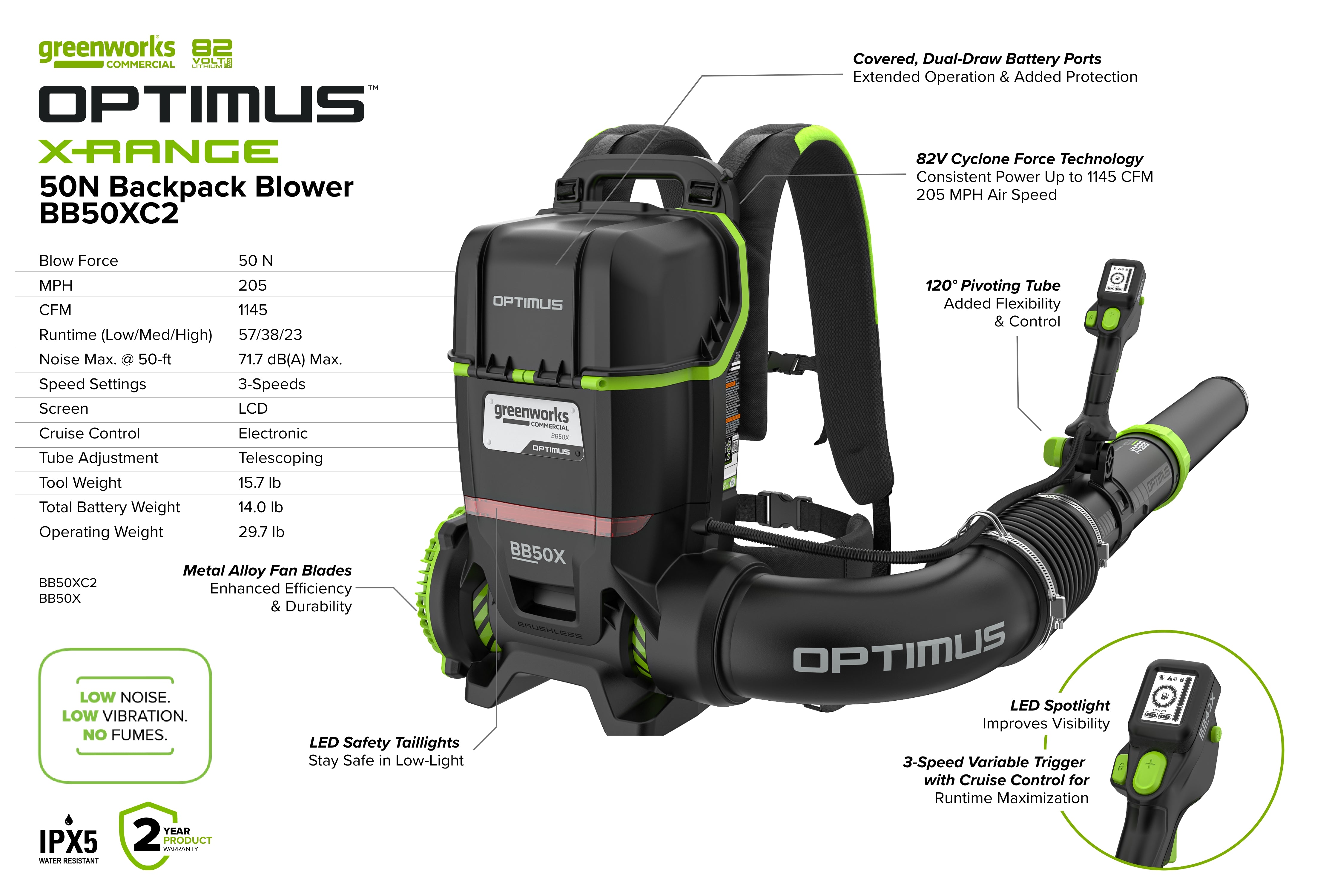 Optimus 82V 50N Backpack Blower | BB50X