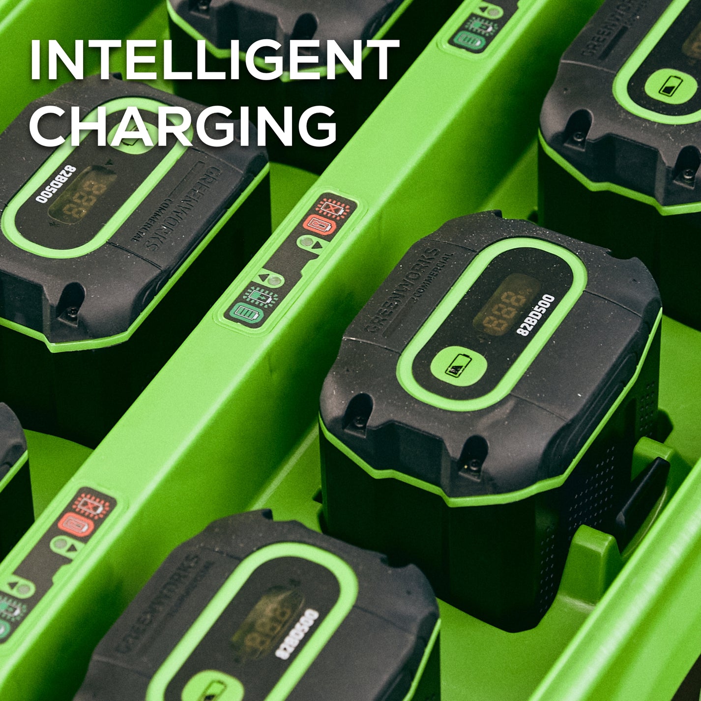82V Six Port Charger with Six 4Ah Batteries | Greenworks Commercial