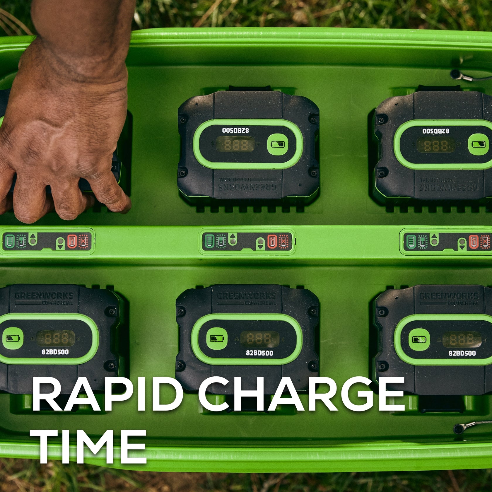 82V Six Port Charger with Six 4Ah Batteries | Greenworks Commercial